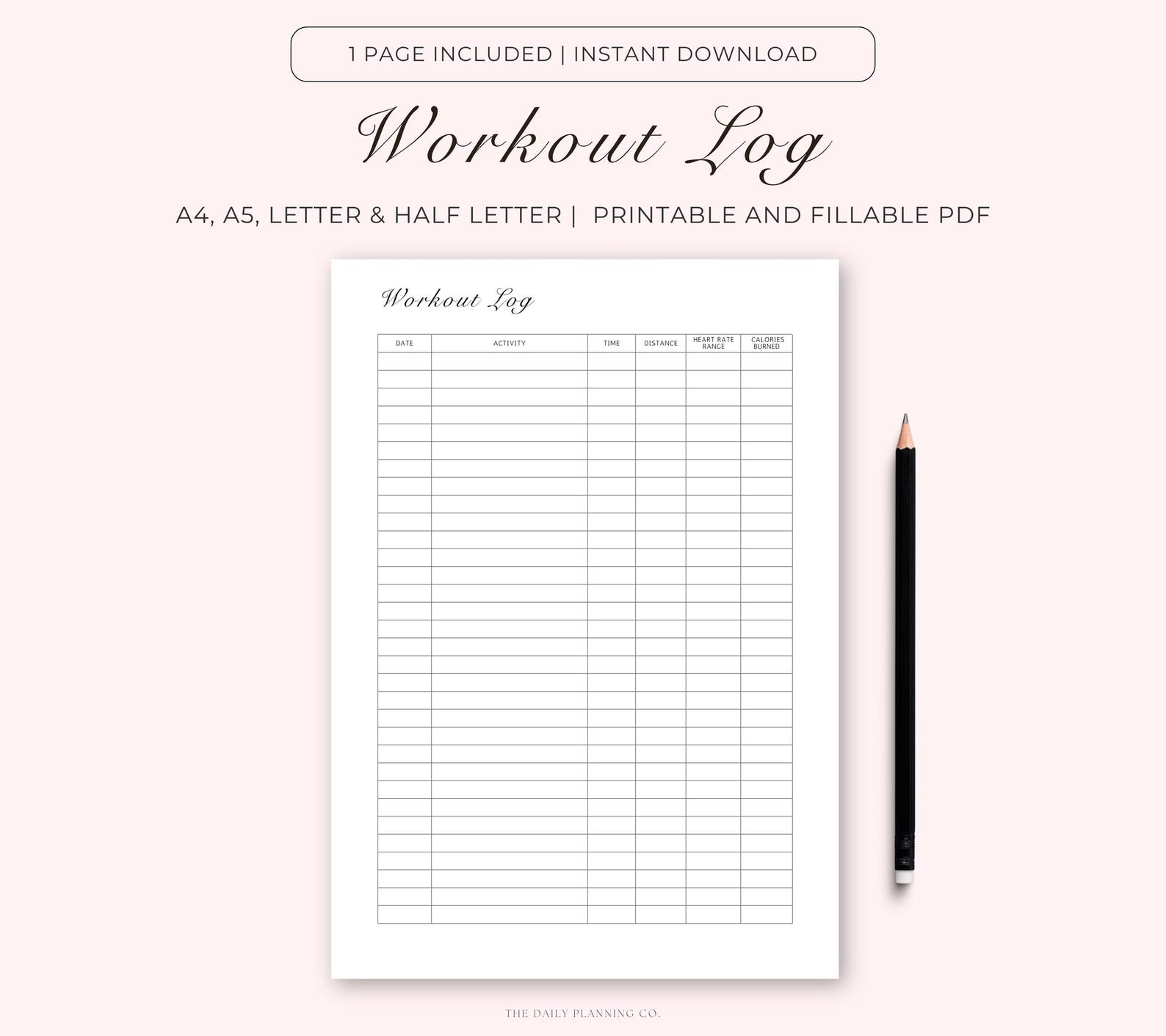 Daily Workout Log Printable, Fitness Planner (fillable PDF) - Etsy