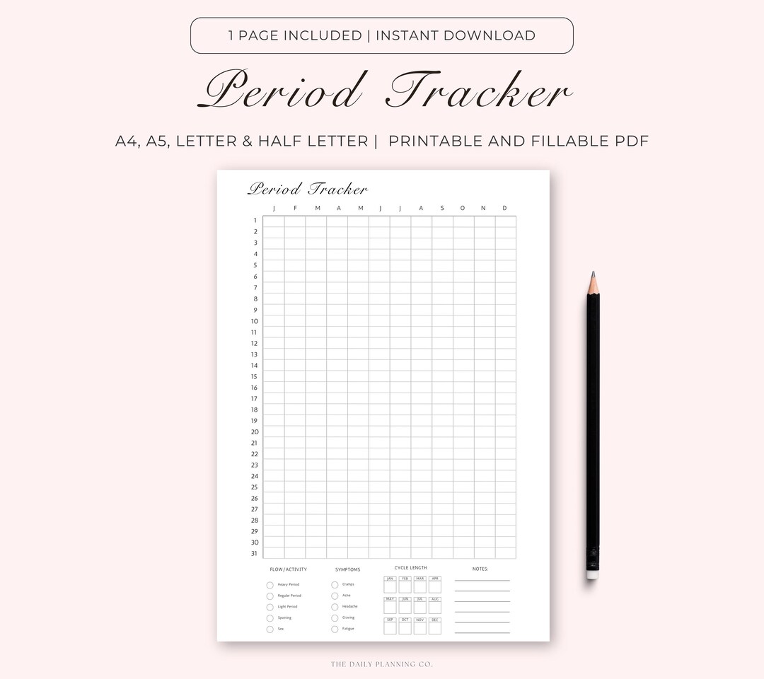 Minimalist Period Tracker Printable, Symptom & Mood Planner (a4/a5 ...