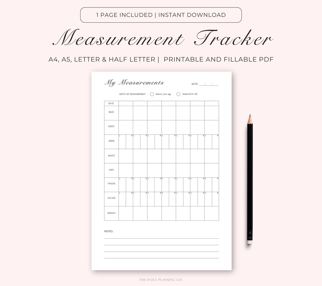 Body Measurements Tracker Printable, Fitness Progress Tracker, Body ...