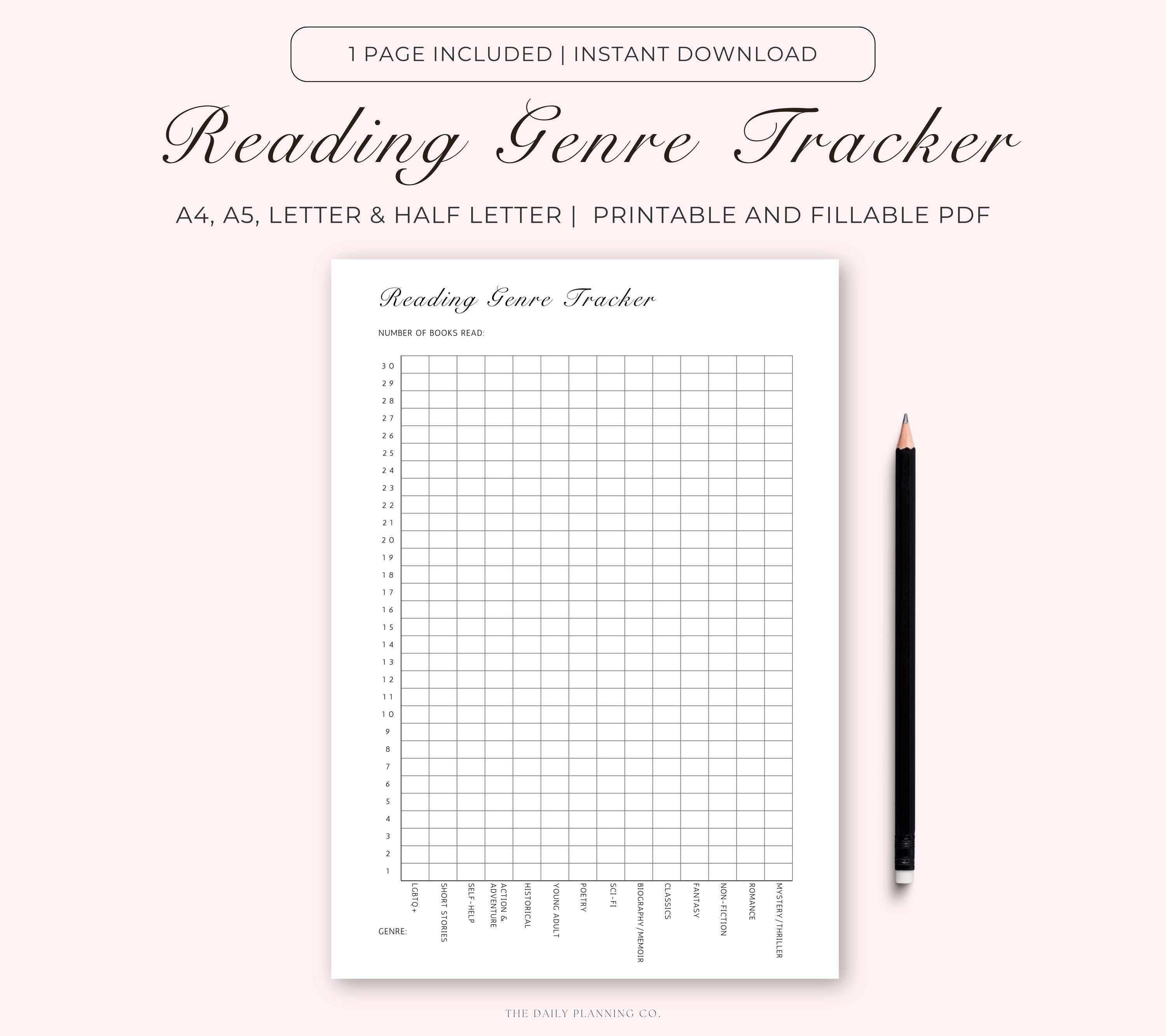 Reading Genre Tracker Printable, Book Log (fillable PDF) - Etsy