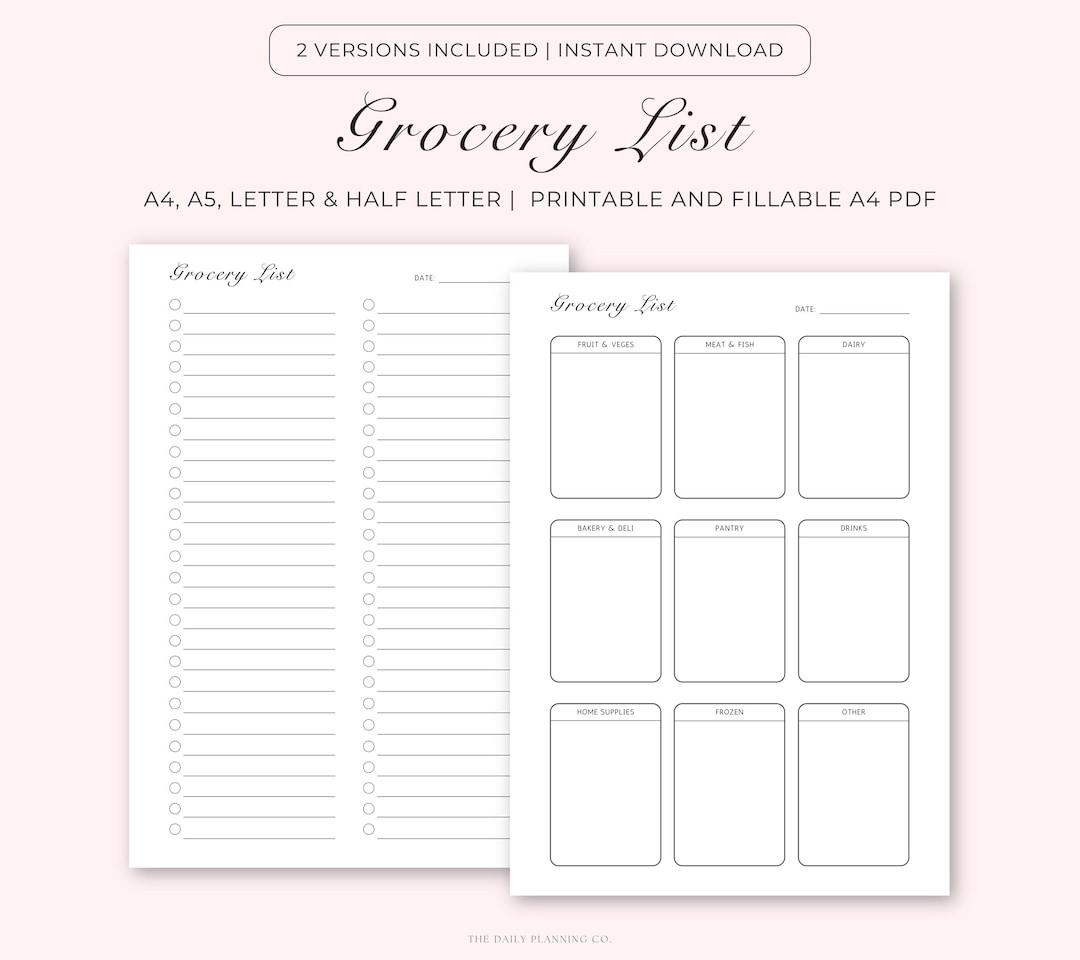 Printable Grocery List Template, Minimalist Food Planner (digital ...