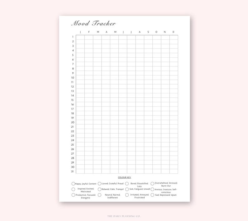 Mood Tracker Printable, Mood Journal, Emotions Tracker, Year at a ...