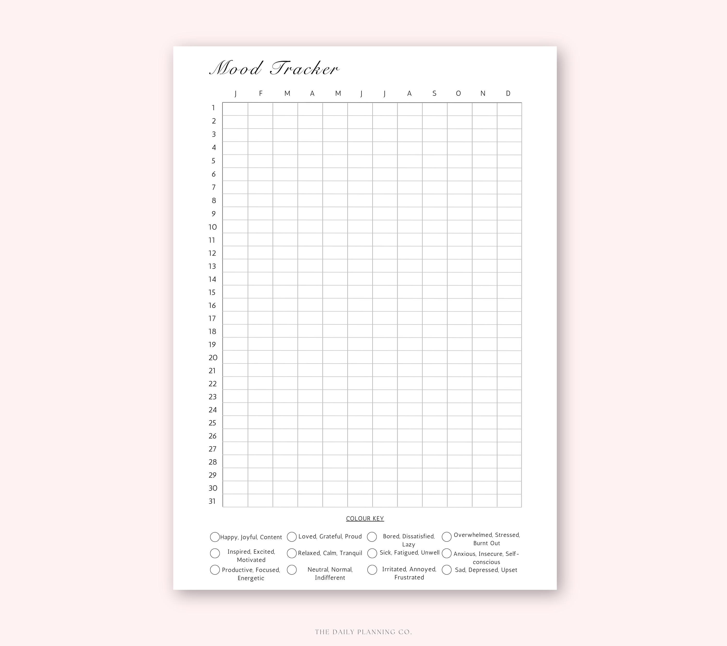 Mood Tracker Printable, Mood Journal, Emotions Tracker, Year at a ...