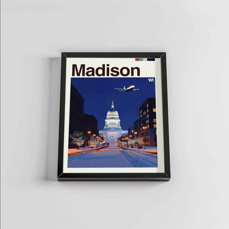Madison Wisconsin Travel Poster: Capitol Building & Lakeside City Art ...
