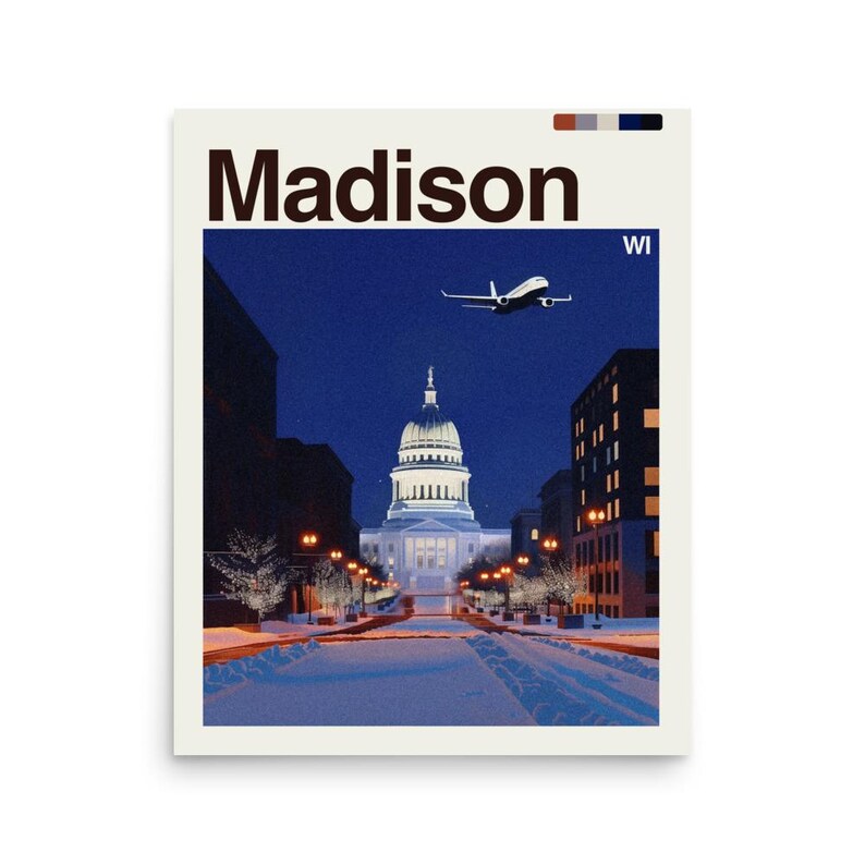 Madison Wisconsin Travel Poster: Capitol Building & Lakeside City Art ...