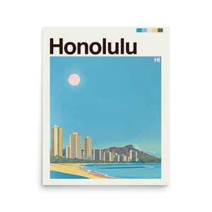 Honolulu Travel Poster, Hawaii Wall Art, Tropical City Decor, Urban ...