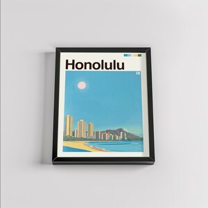 Honolulu Travel Poster, Hawaii Wall Art, Tropical City Decor, Urban ...