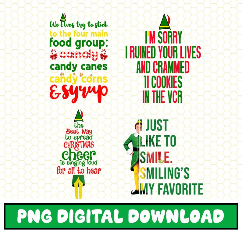 Buddy the Elf Christmas Quotes Bundle, Elf Christmas Png, Christmas ...