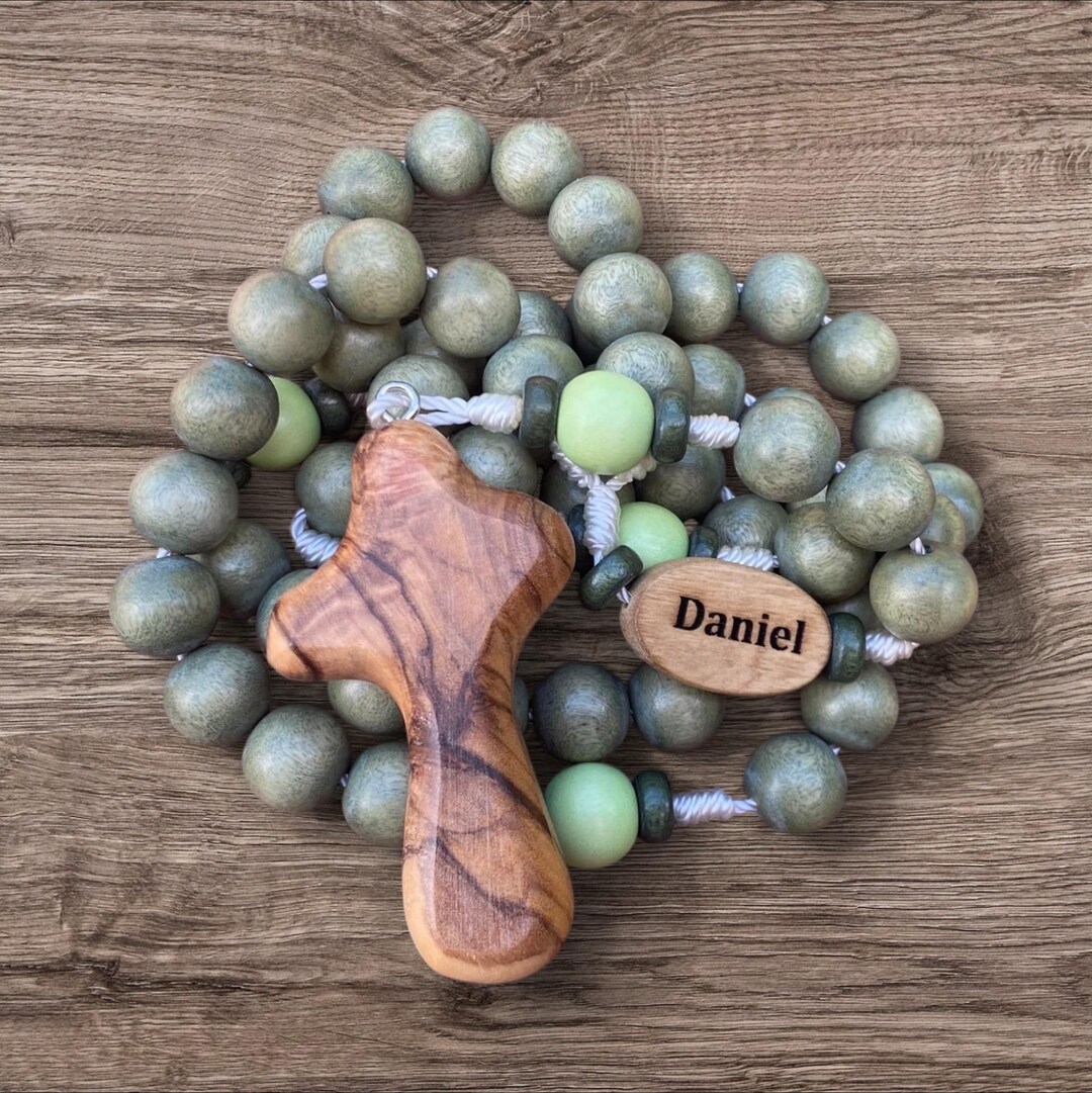 Personalized Green Rosary for Boys, Customized Engraved Name, Optional ...