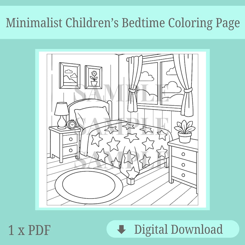 Children's Bedtime Coloring Page Printable – Cozy Bedroom Scene With ...