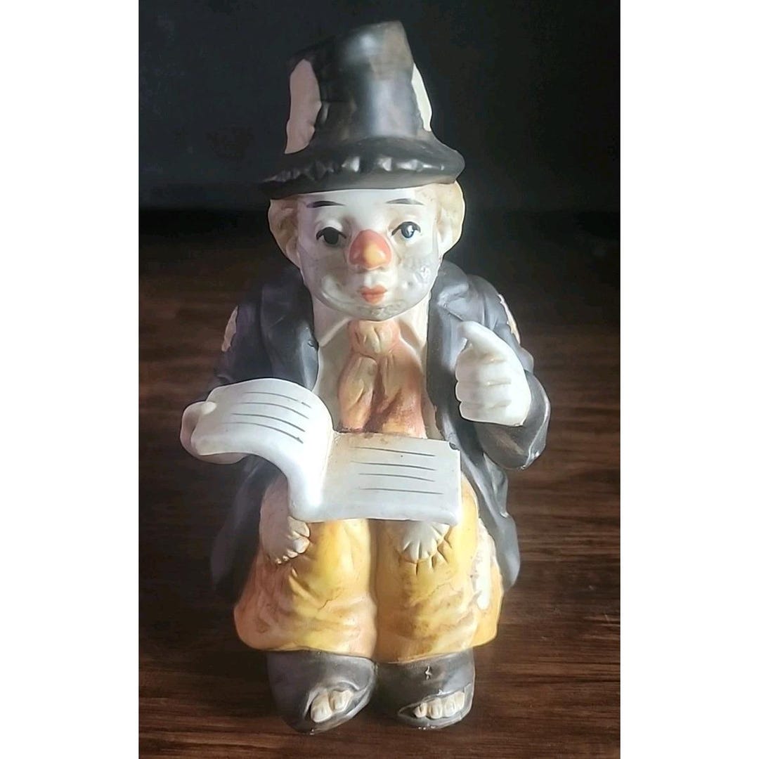 Vintage Sun Saint Ceramic Hobo Clown Music Box Reading A Book - Etsy
