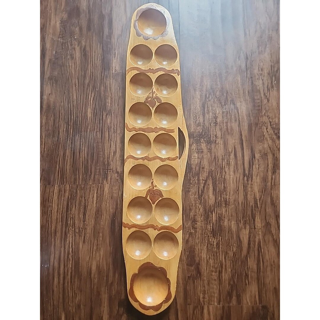 Vintage African 29" Mancala Wooden Game Board Hand Carved Painted ...