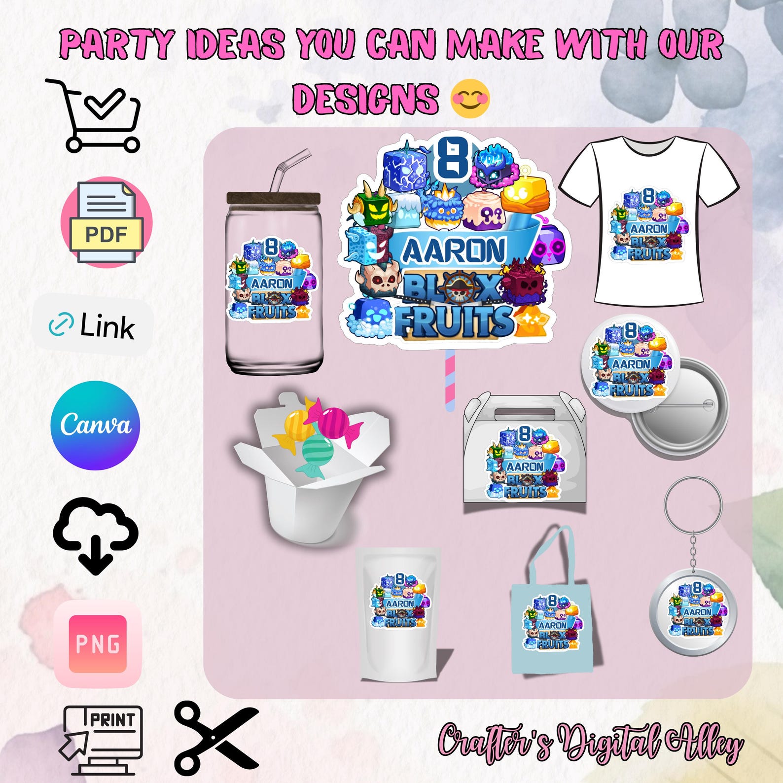 Blox Fruits Cake Topper: Gamer Birthday Party Decor (digital Canva File ...