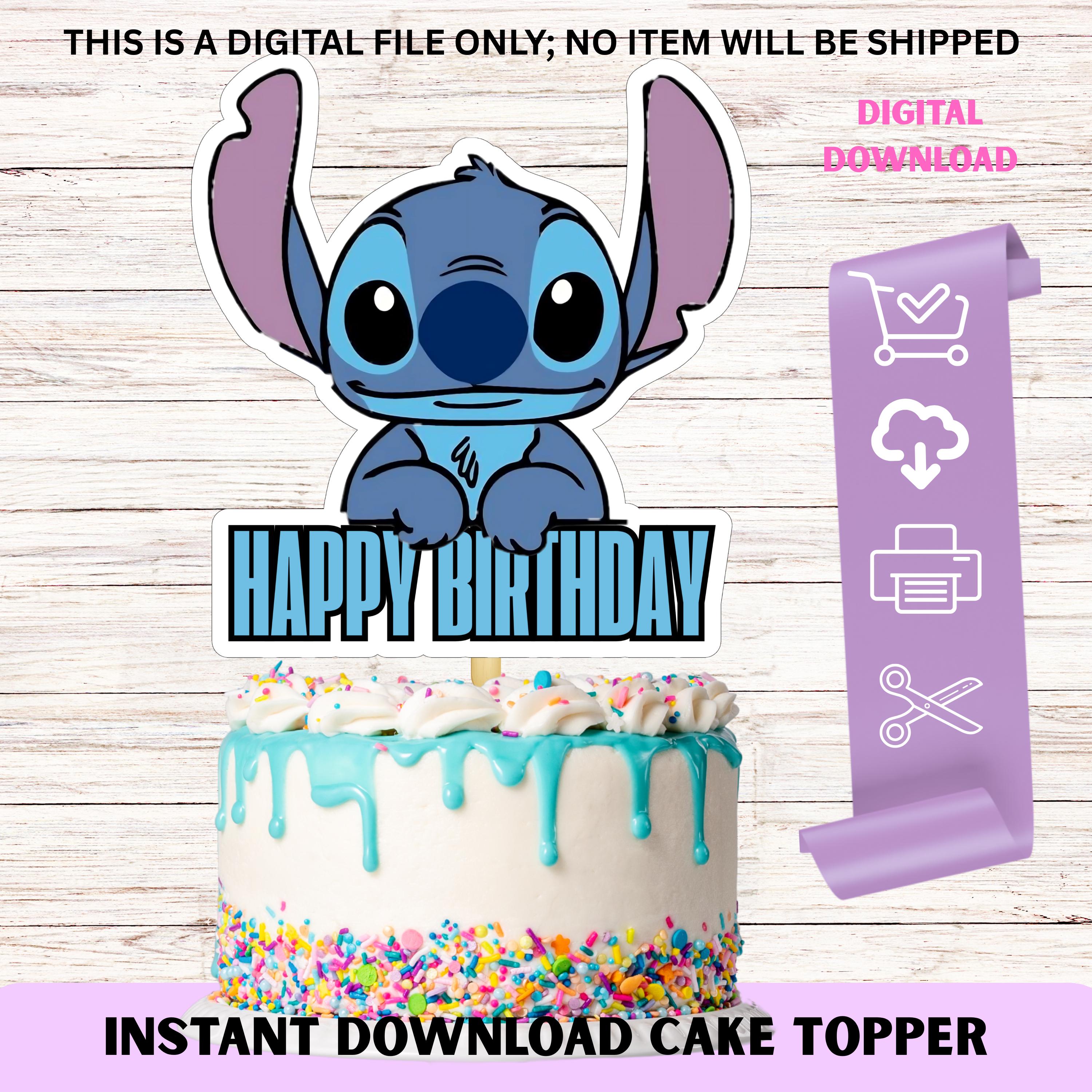 Stitch Birthday Cake Topper: Blue Party Decor (PNG Digital Download ...
