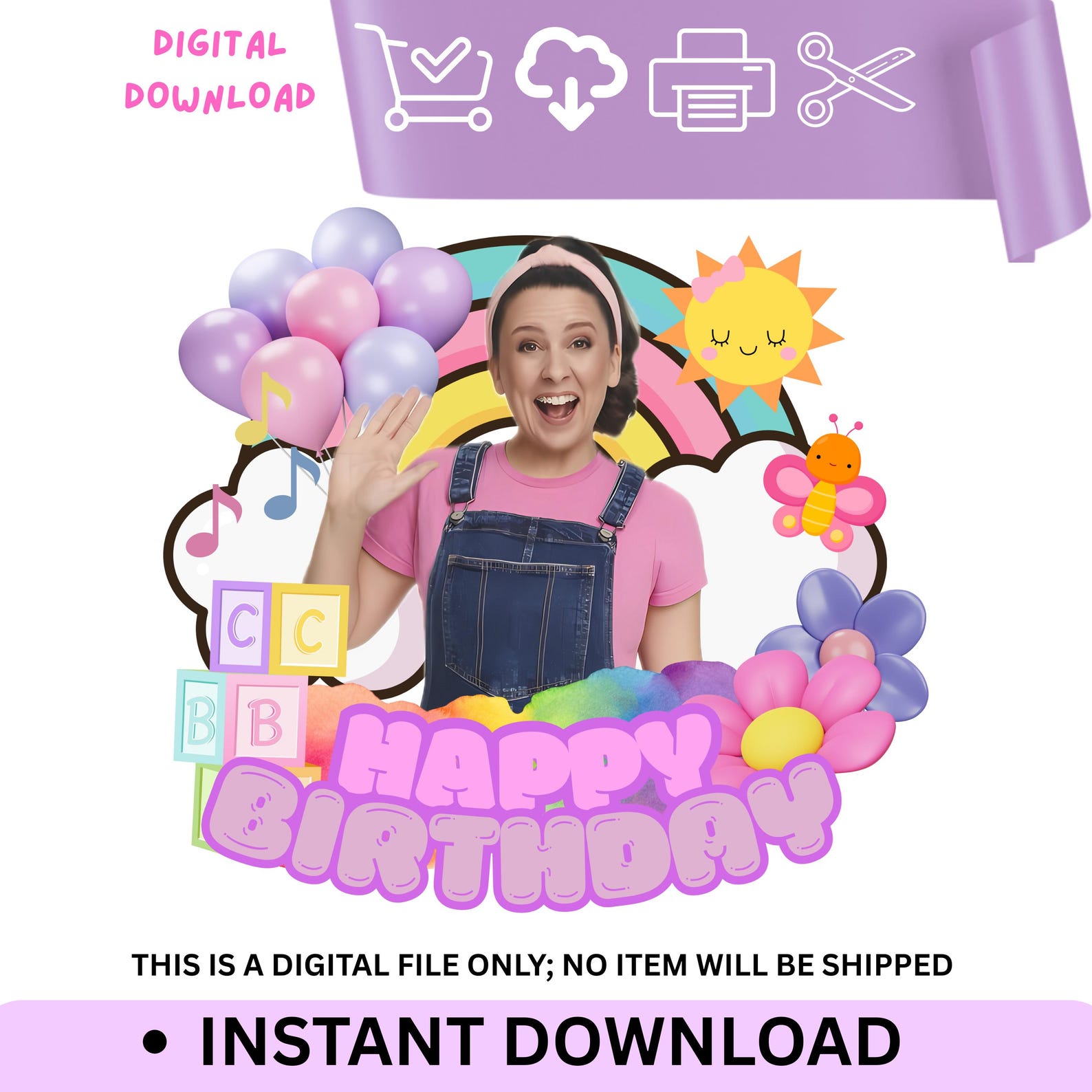 Miss Rachel Cake Topper: Pink Rainbow Birthday Party Decor (digital ...