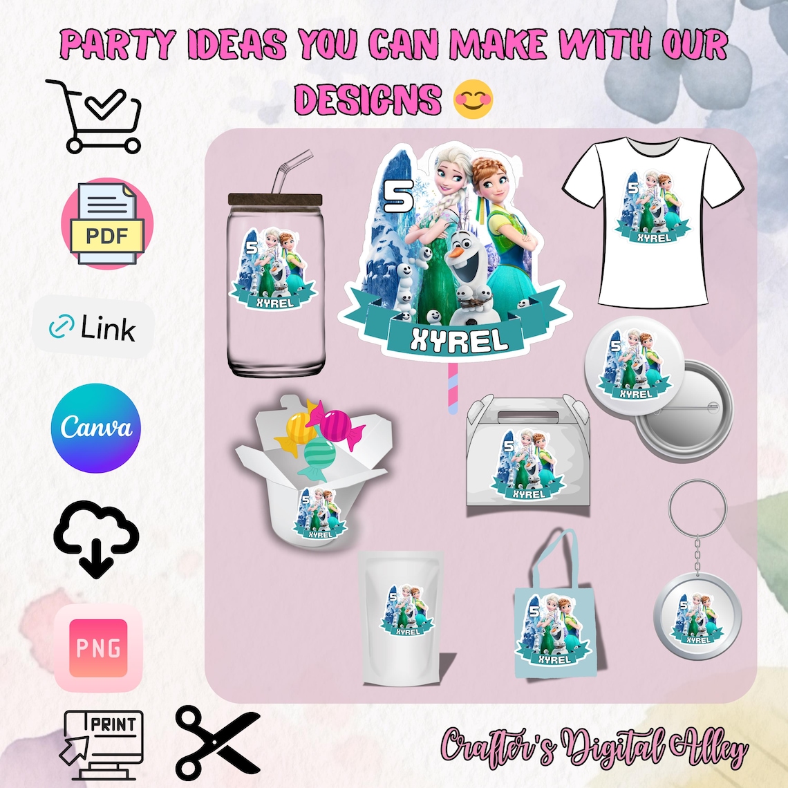 Editable Ice Princess Cake Topper: Frozen DIY Birthday Party Decor ...