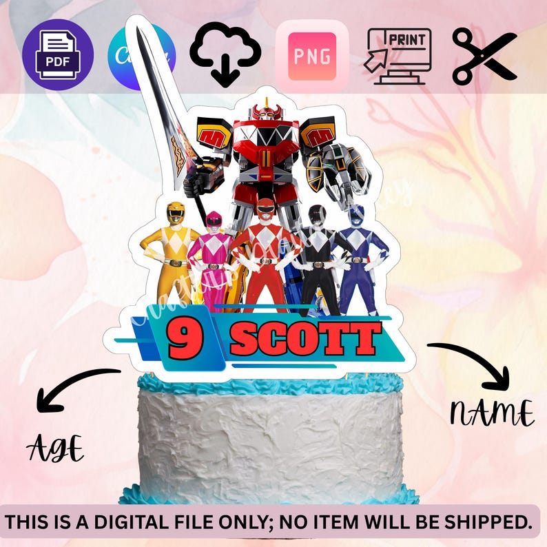 Editable Power Rangers Birthday Cake Topper | Canva Cake File | DIY ...