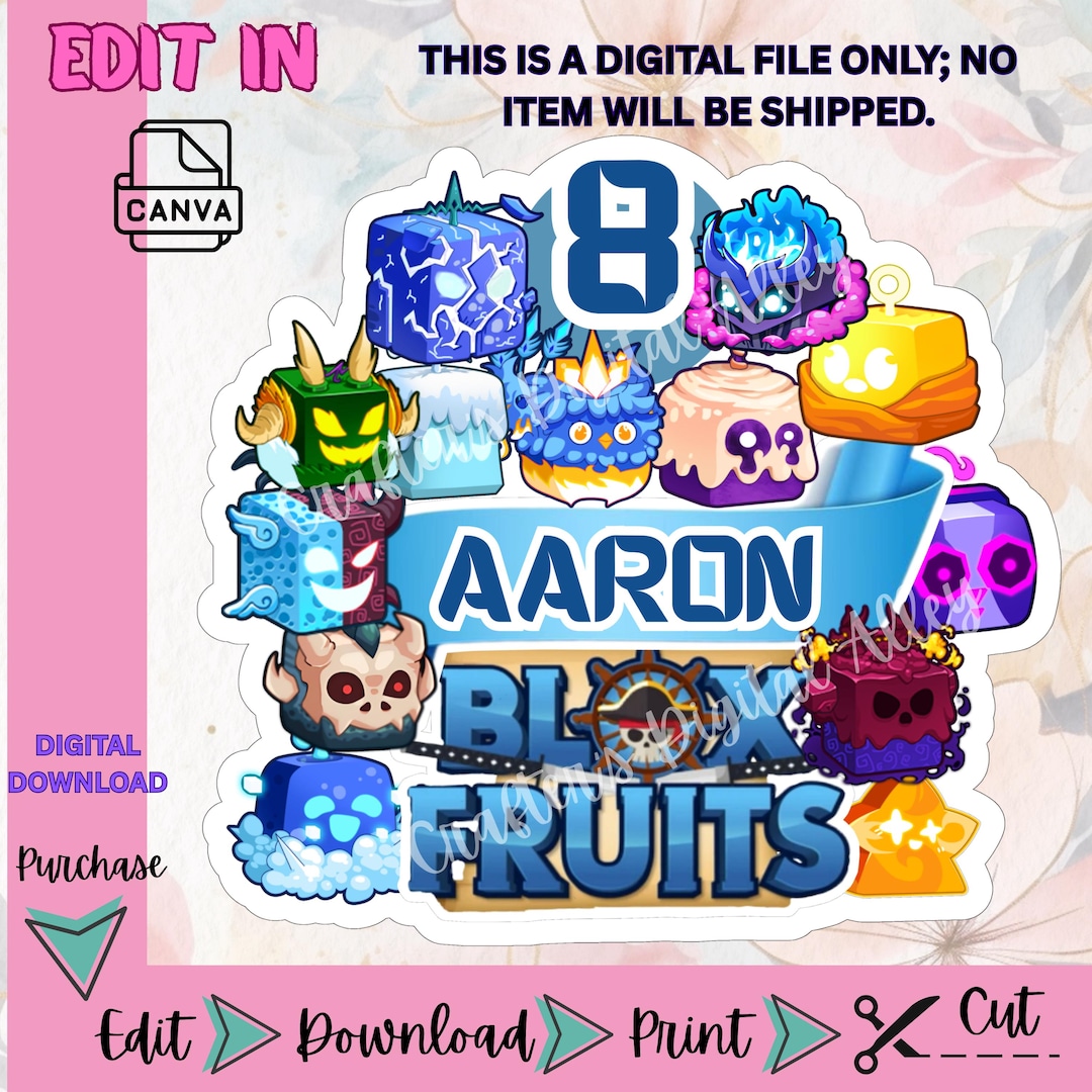 Blox Fruits Cake Topper: Gamer Birthday Party Decor (digital Canva File ...
