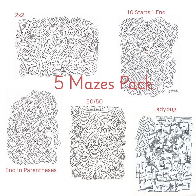 5 Challenging Mazes - Instant Download Puzzle Pack - Etsy