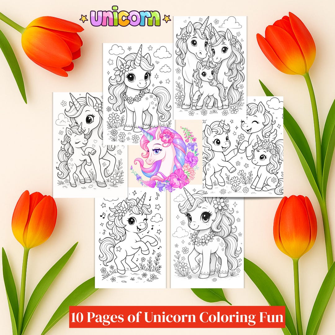 Mythical Unicorn Coloring Pages for Kids | 10 Hand-drawn Printable ...