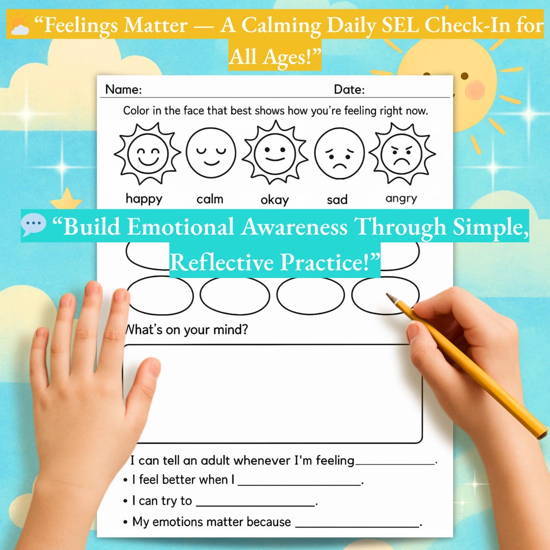 SEL Check-in Worksheet for Kids, Emotional Regulation Printable, Color ...