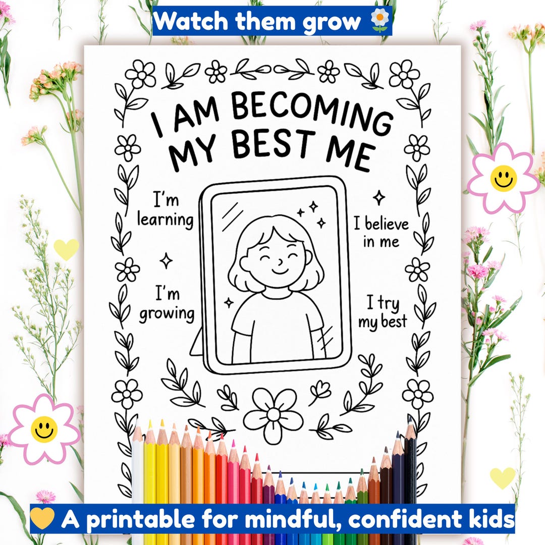 Growth Mindset Coloring Page for Kids, Positive Affirmation Worksheet ...