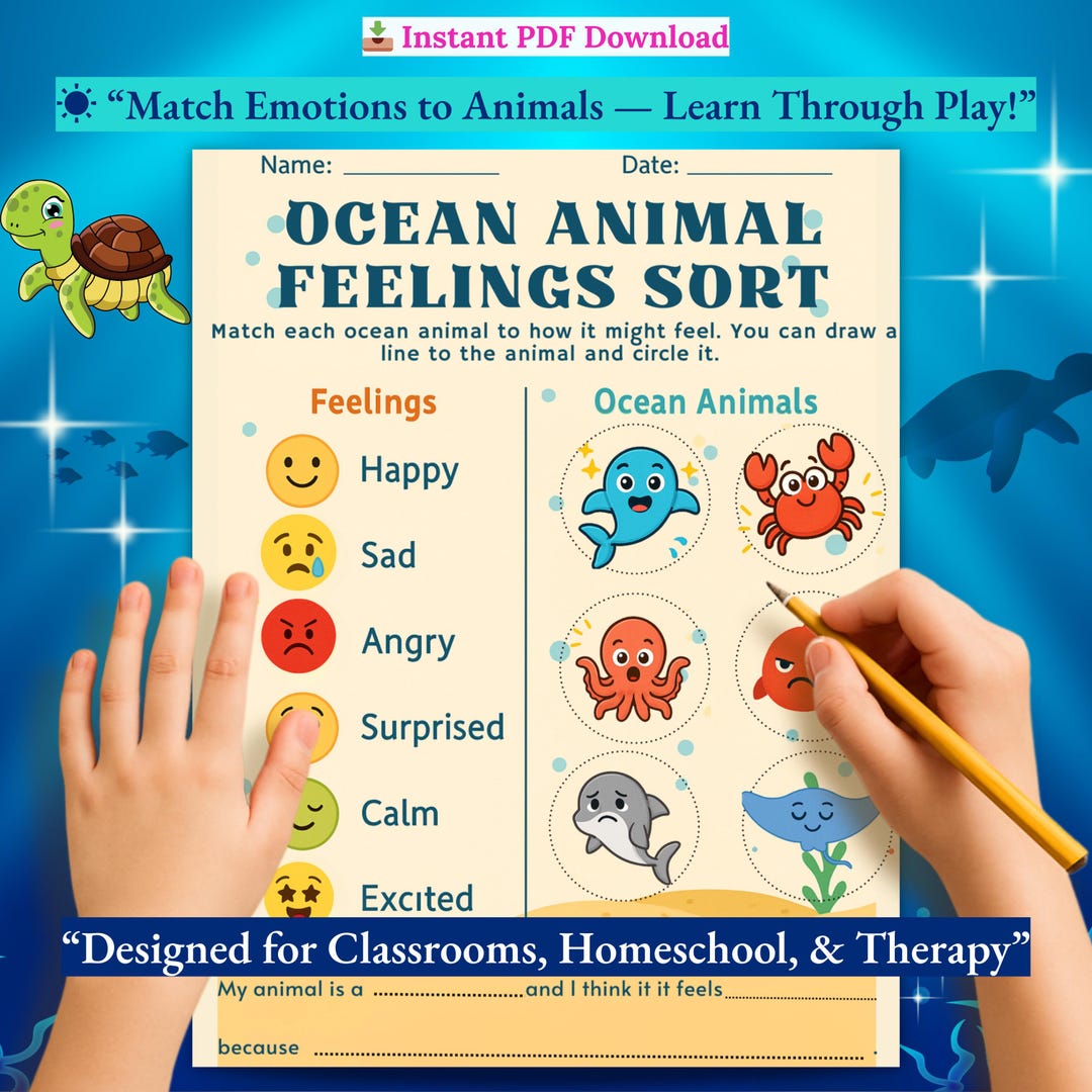Ocean Feelings Sort Worksheet for Kids, Printable SEL Emotions Activity ...