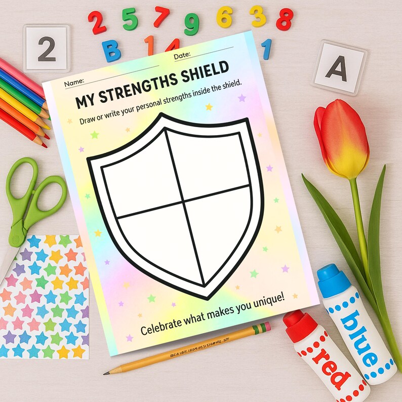 Love Myself Strength Shield Worksheet for Elementary Students | Self ...