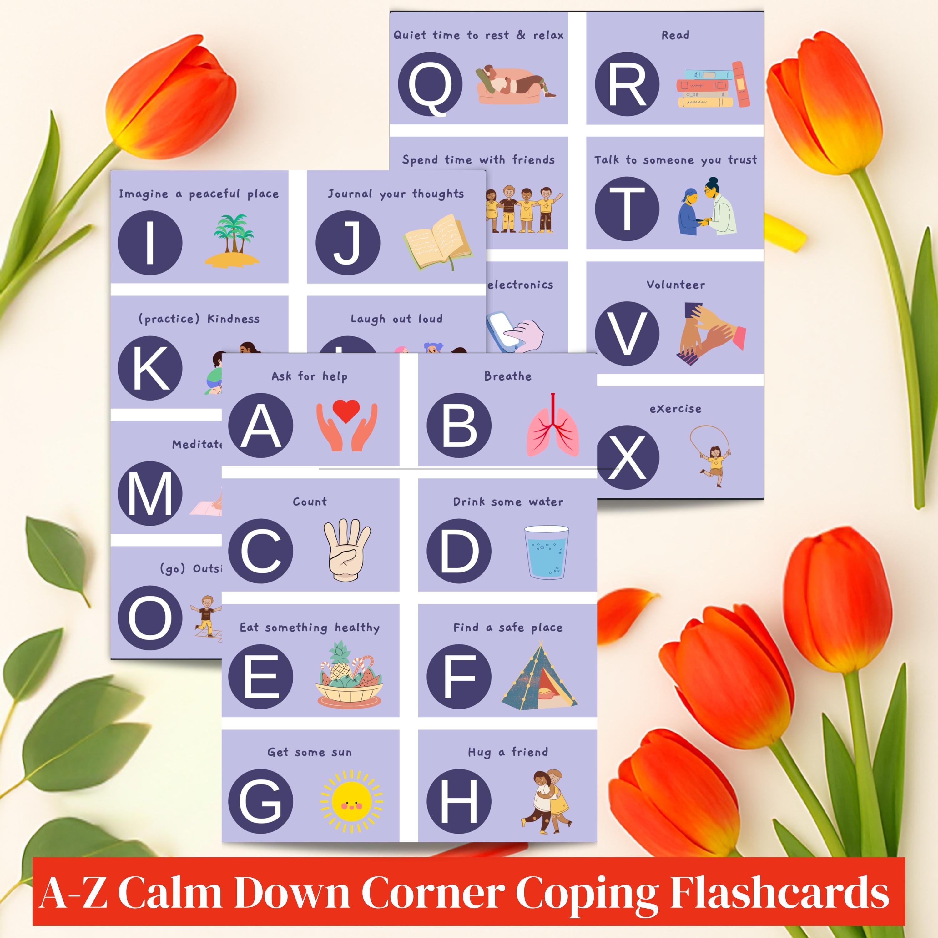 Mindfulness Alphabet Flashcards for Kids | Calm Down Corner Coping ...