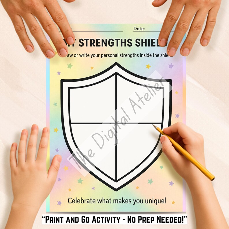 Love Myself Strength Shield Worksheet for Elementary Students | Self ...