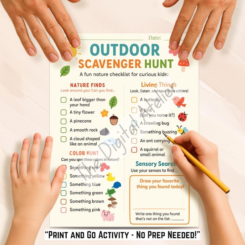 Printable Outdoor Scavenger Hunt for Kids | Nature Walk & Sensory Game ...