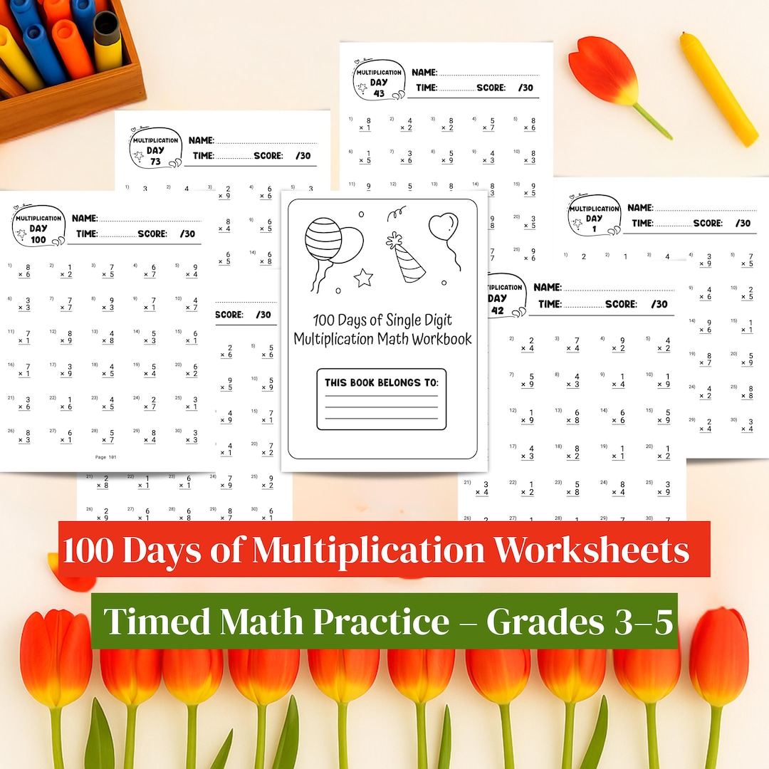 Multiplication Practice Workbook for Kids – 100 Days of Times Tables ...