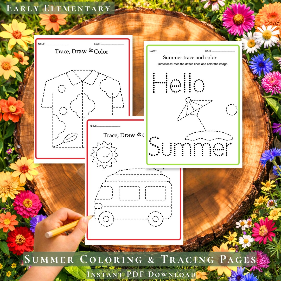 Summer Tracing Worksheets Preschool | 15 Tracing Pages Trace and Color ...