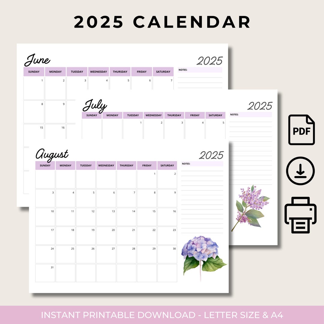 2025 Lavender Calendar Printable, Minimalist Planner, Year Calendar ...