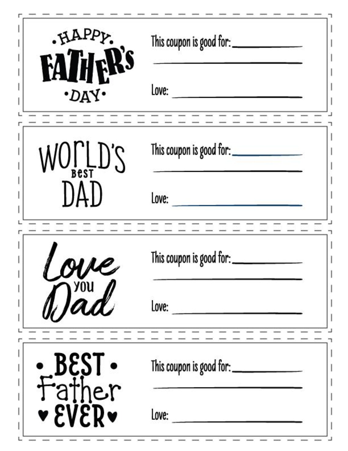 Father's Day Coupons – Instant Download Printable - Etsy