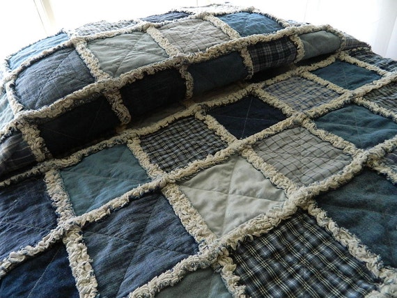 Items similar to Denim Rag Quilt, Denim Quilt, Rag Quilt, Denim and ...