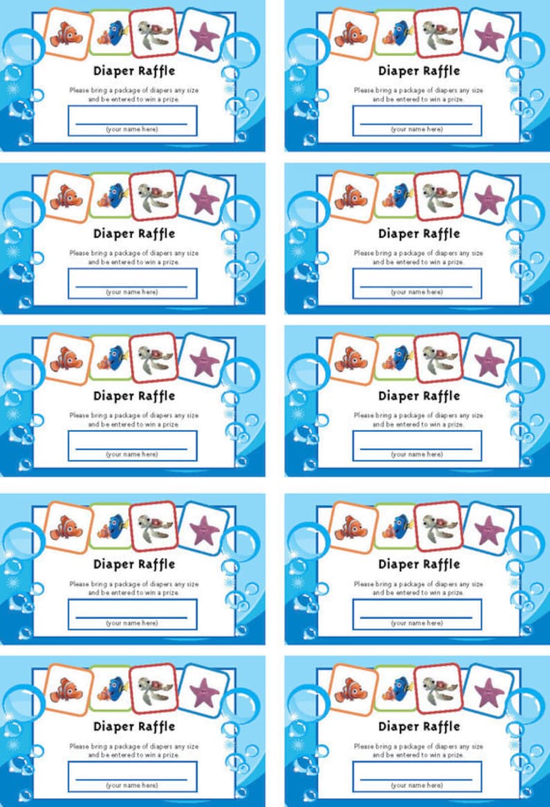 Finding Nemo Printable Diaper Raffle Ticket - Etsy