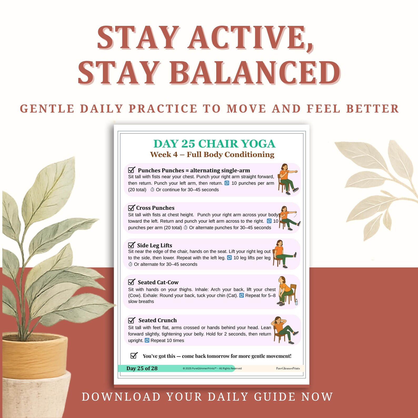 Chair Yoga for Seniors & Beginners - 28-day Program, Printable PDF ...