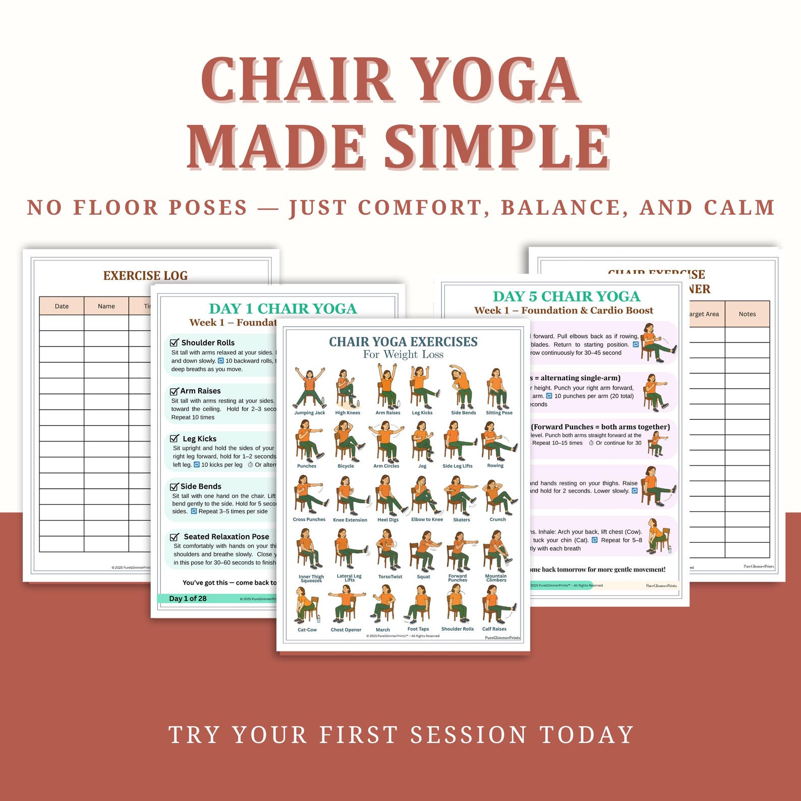 Chair Yoga for Seniors & Beginners - 28-day Program, Printable PDF ...