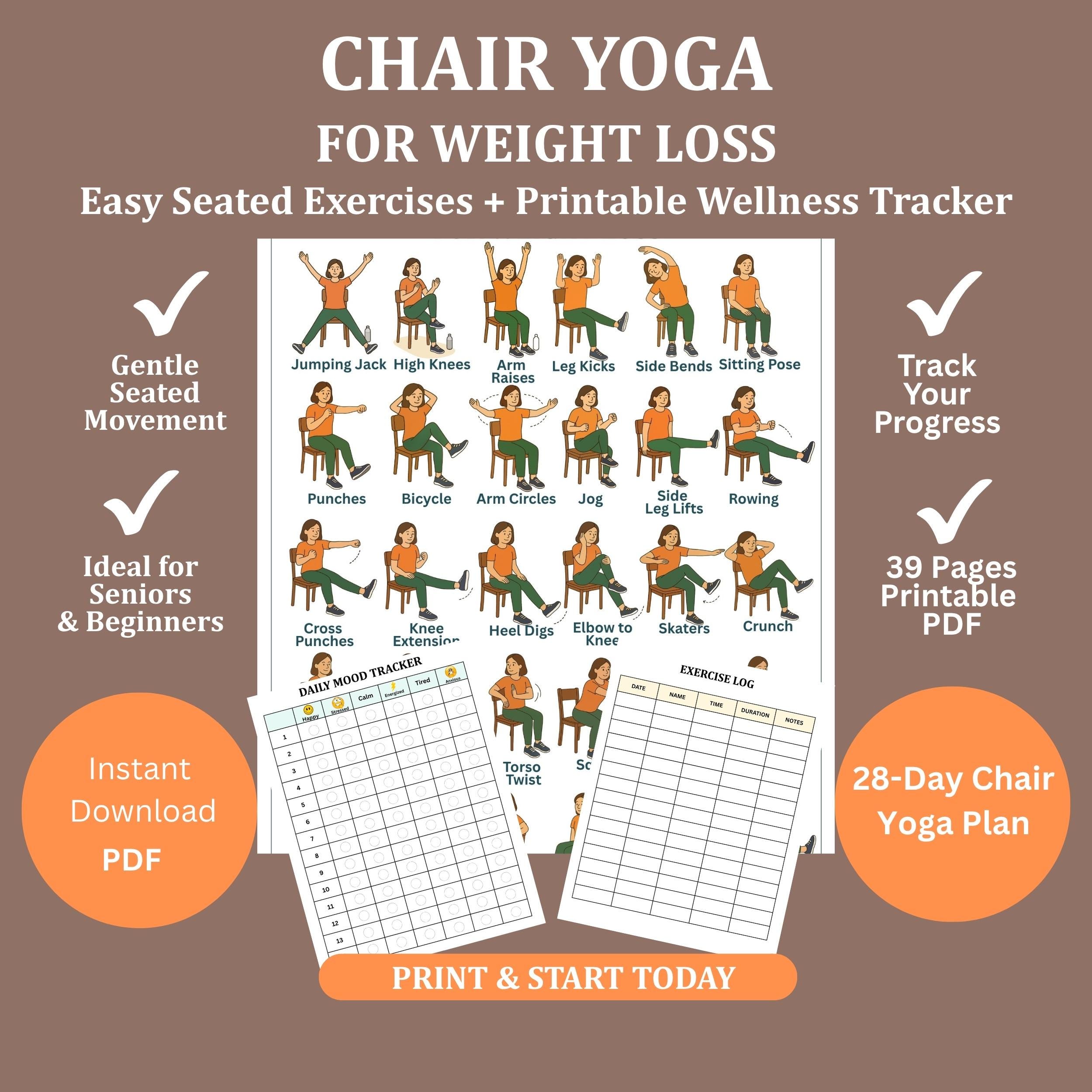 Chair Yoga for Seniors & Beginners - 28-day Program, Printable PDF ...