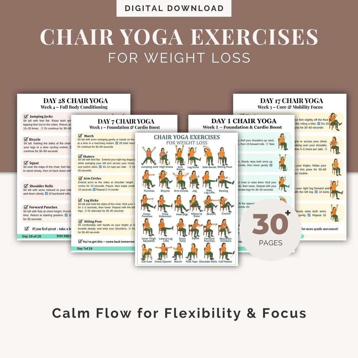 Chair Yoga for Seniors & Beginners - 28-day Program, Printable PDF ...