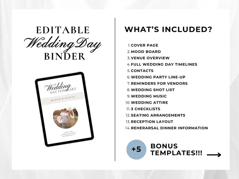 Editable Wedding Day Binder [canva Template + 5 Bonus Designs] - Etsy