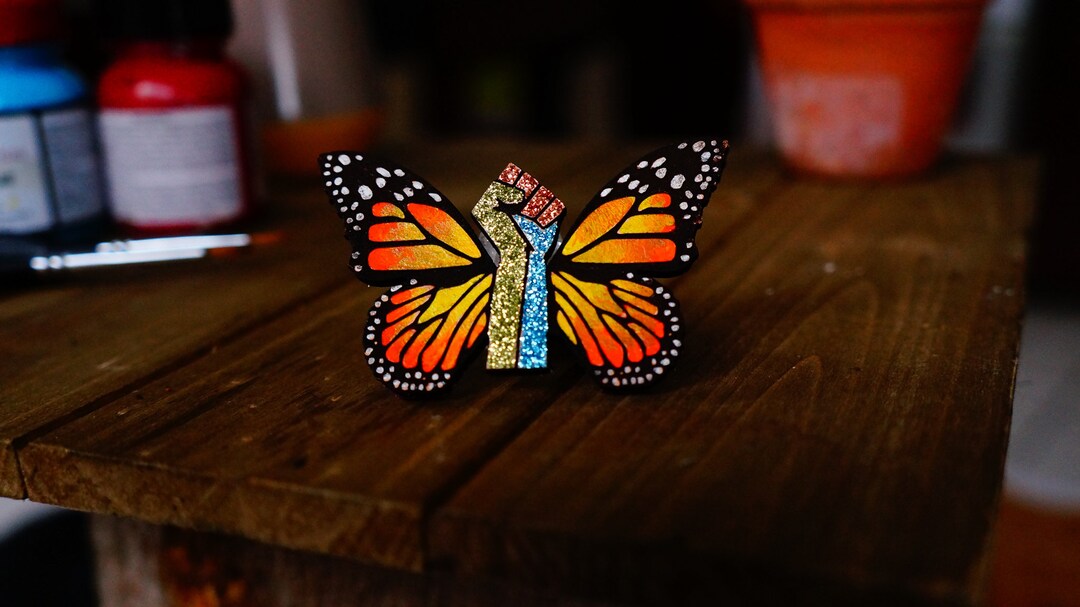 Hand Painted, Leather, Monarch Butterfly Justice Pin and Activism ...