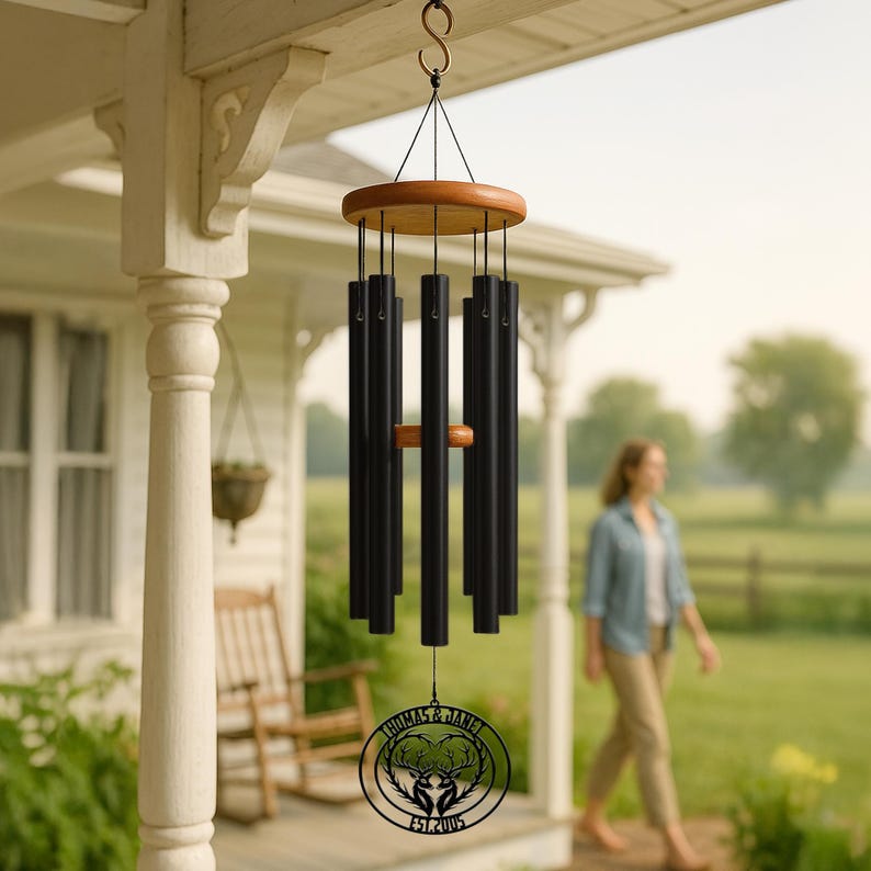 Personalized Anniversary Wind Chime, Metal Deer Design, Engraved Garden ...