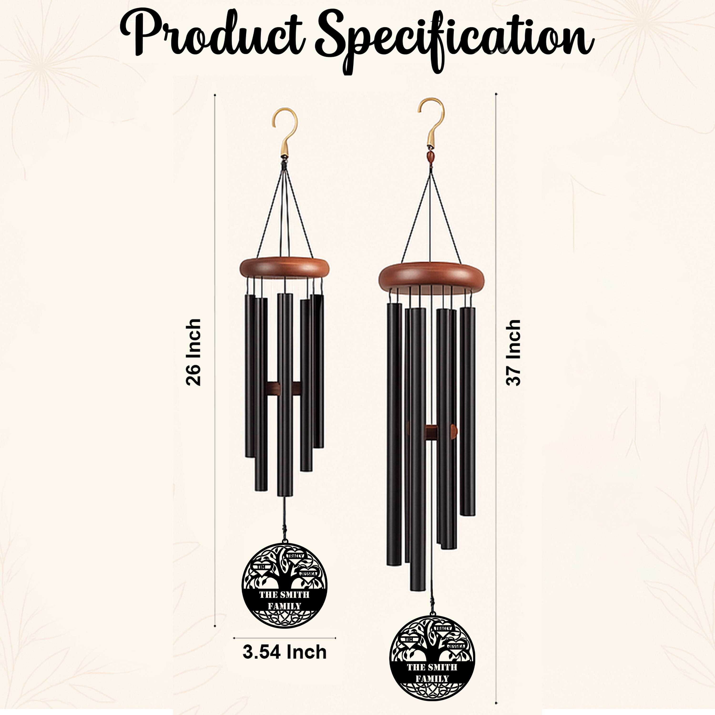 Custom Family Tree Metal Wind Chime, Personalized Outdoor Decor - Etsy