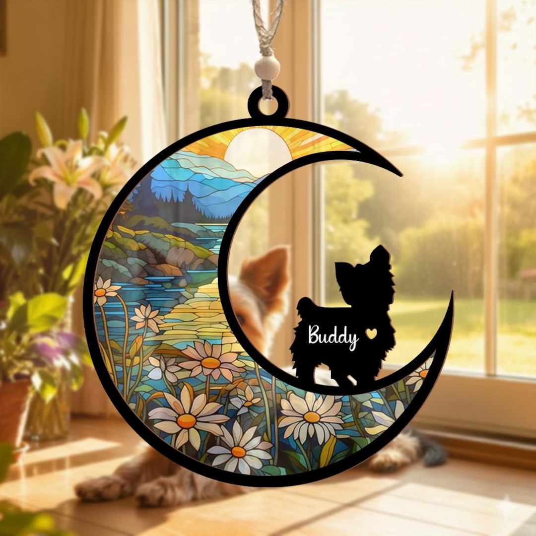 Custom Dog Suncatcher, Moon & Sunset Pet Memorial Ornament - Etsy