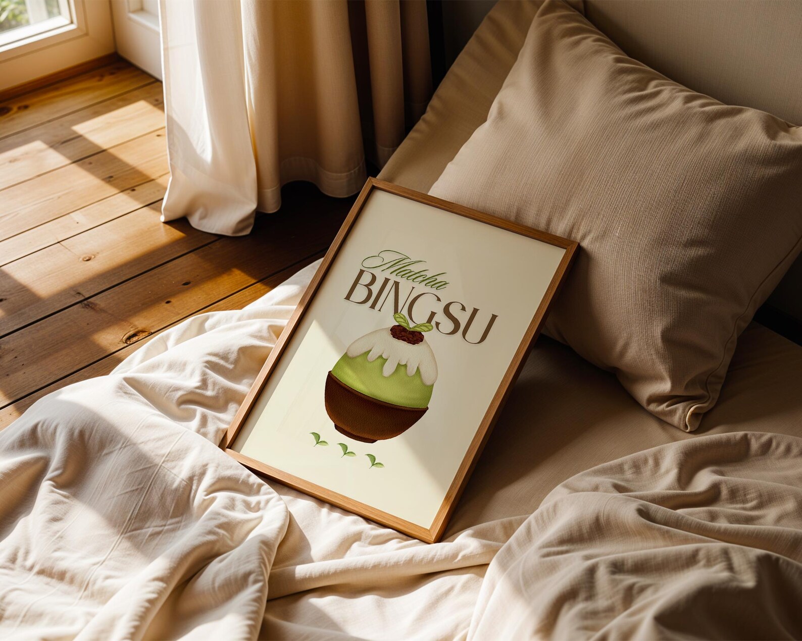 Matcha Bingsu Print: Korean Shaved Ice Dessert Art, Minimalist Kitchen ...