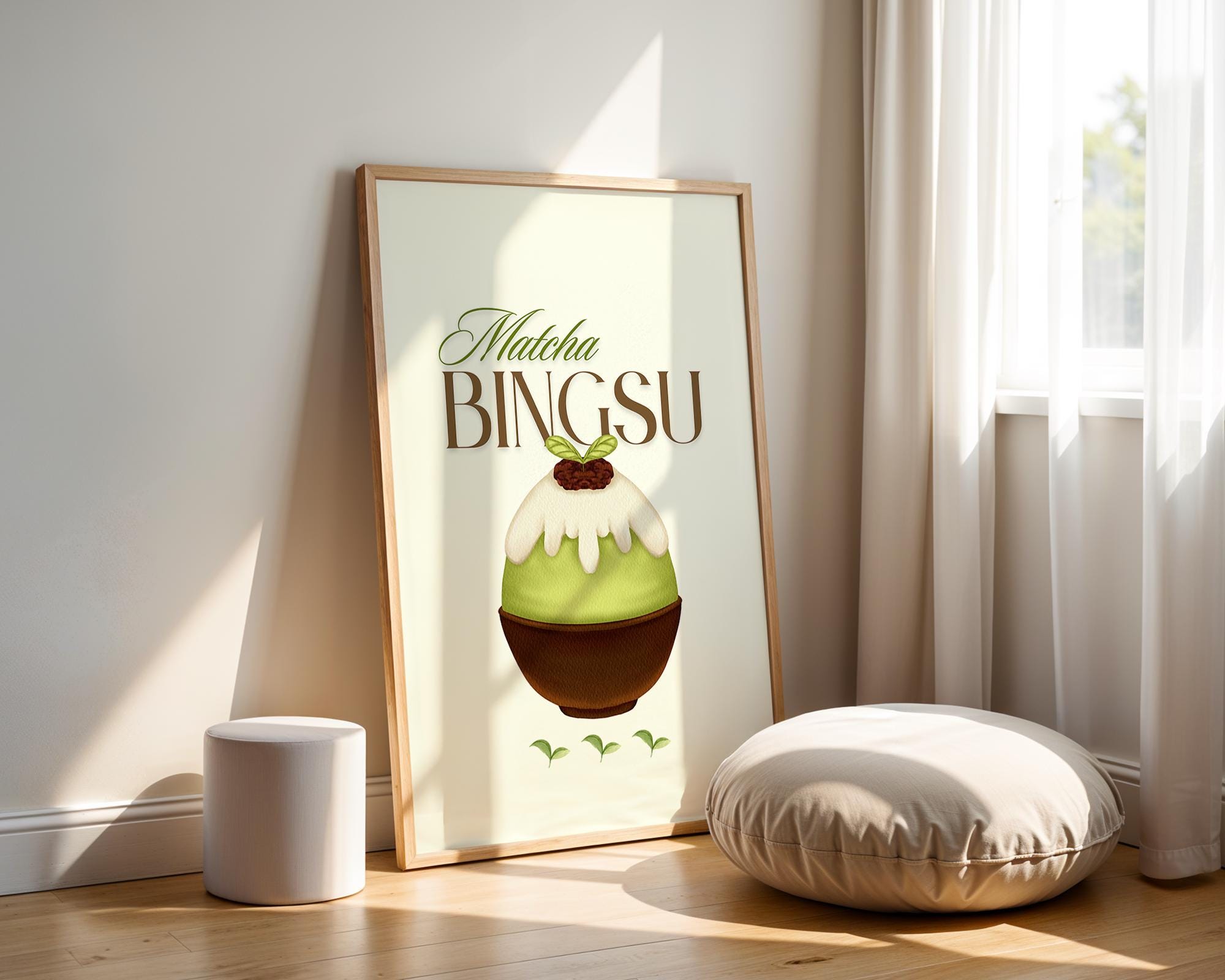 Matcha Bingsu Print: Korean Shaved Ice Dessert Art, Minimalist Kitchen ...