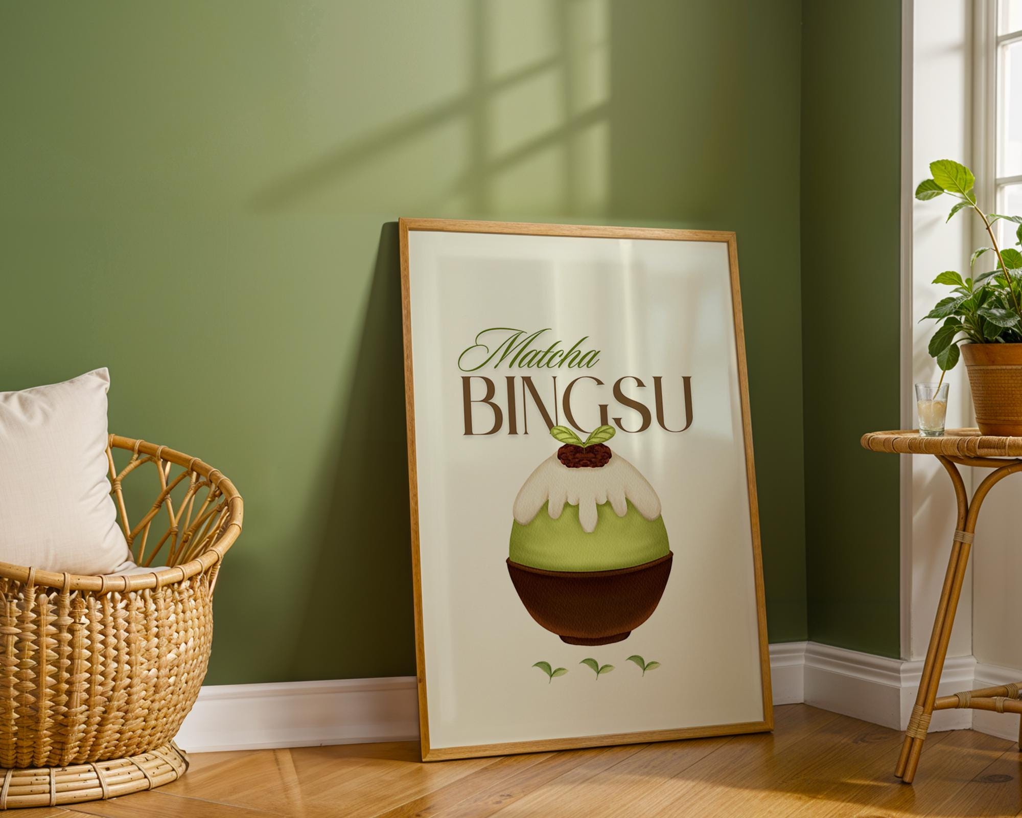 Matcha Bingsu Print: Korean Shaved Ice Dessert Art, Minimalist Kitchen ...