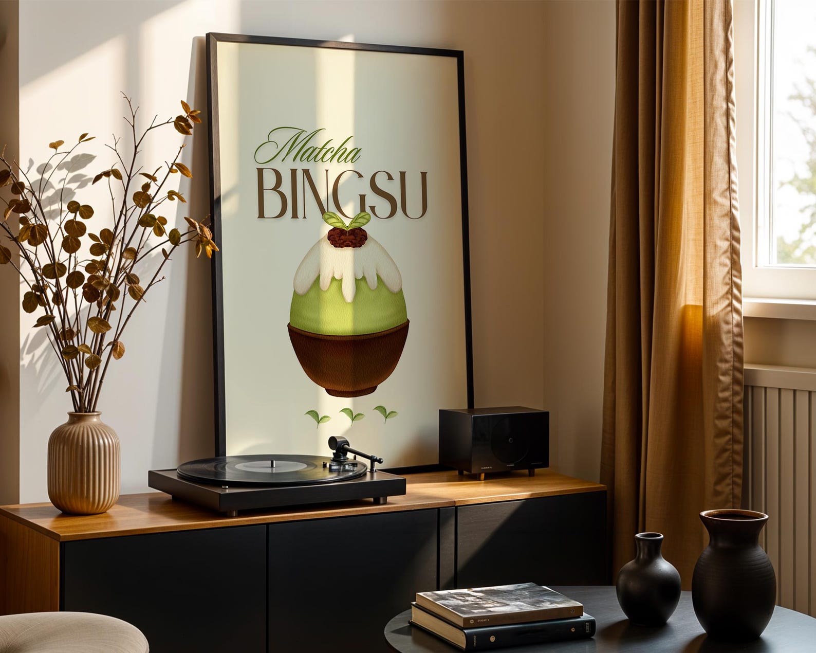 Matcha Bingsu Print: Korean Shaved Ice Dessert Art, Minimalist Kitchen ...